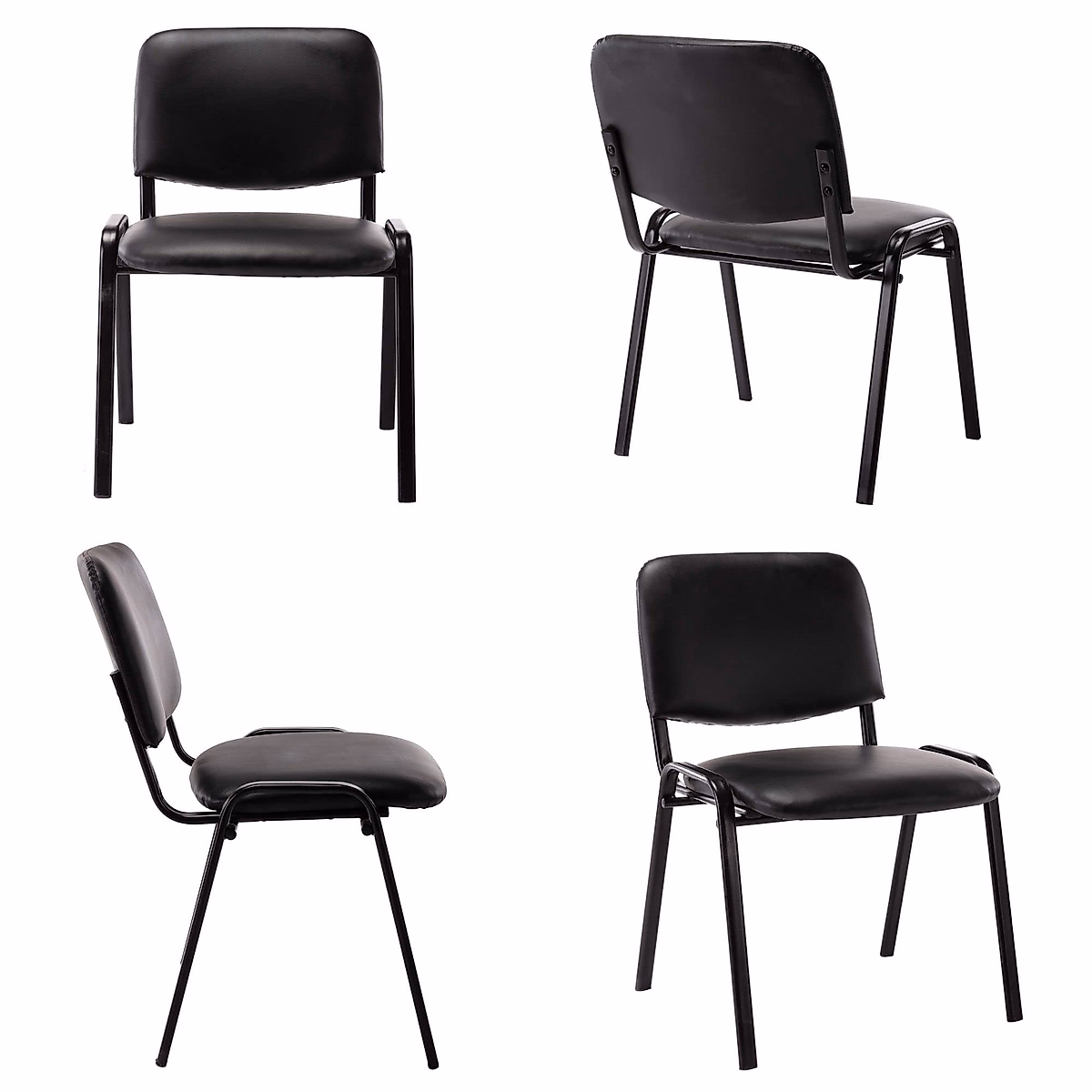 Black Comfort Office Waiting Room Chairs Stackable Chairs no Arms, PU Ergonomic Reception Chairs Set of 10, Conference Chairs Desk Guest Chairs for Meeting Room, Lobby, Events, Hall, Training Room