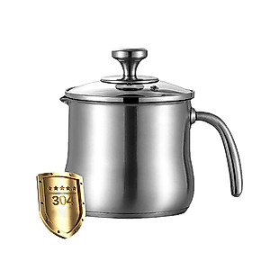 KLLKR 1.8 Quart Stainless Steel Milk Pot with Pour Spout, Saucepan with Lid, No Coating, Reinforced Stainless-Steel Handle for Boiling Milk, Sauce, Gravies