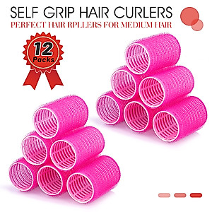 Hair Curlers Rollers, 12Pcs Hair Rollers Hair Curlers Self Grip Holding Rollers with 12 Pcs Hair Clips for Long Medium Short Thick Fine Thin Hair Bangs Volume
