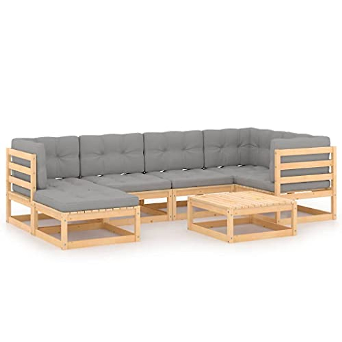 vidaXL Solid Pinewood Patio Lounge Set with Cushions 7 Piece Wooden Terrace Backyard Lounger Garden Outdoor Sofa Set Home Furniture