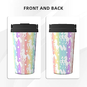 WANGXUEE Unicorns On Colorful Stripes Print 500ml Stainless Steel Travel Tumbler Double Wall Vacuum Insulated Coffee Mug