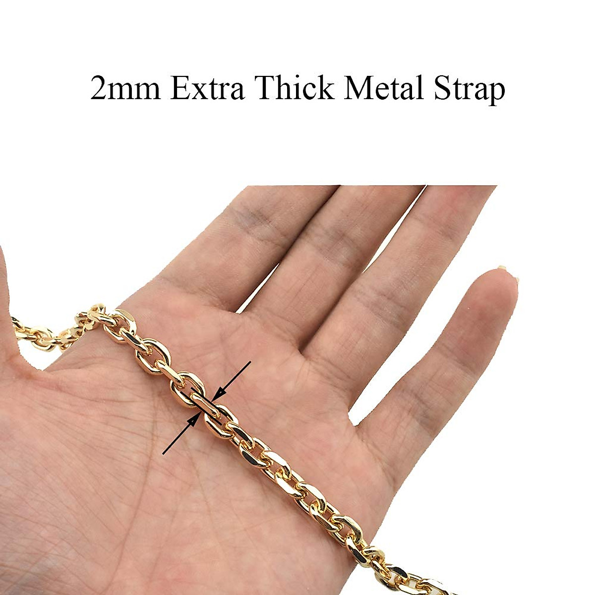 HAHIYO Mini Pochette Purse Chain Strap Thin Wide 6mm for LV Length 59.1 inches Thick 2mm Shiny Gold for Shoulder Cross Body Sling Handbag Wallet Clutch Comfortable Flat Metal Strap 1 Pack