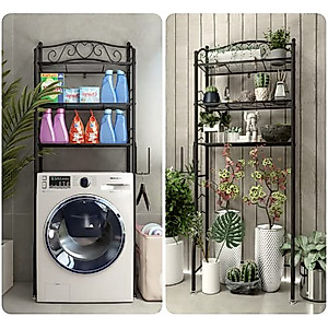 YADOOLIFE Over-The-Toilet Storage Toilet Rack, Behind The Toilet Racks, 3-Tier Bathroom Shelves, Stand Over Toilet Rack, Free Standing Restroom Space Saver, Metal, Black