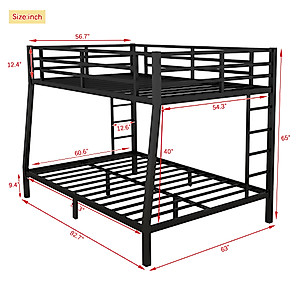 Metal Full XL Over Queen Bunk Beds for Adults,Heavy Duty Adult Bunk Beds,Bunk Bed Full Over Queen with 2 Ladders,Queen Bunk Bed,Bunk beds with Queen Bottom Bed,Noise-Free,Black