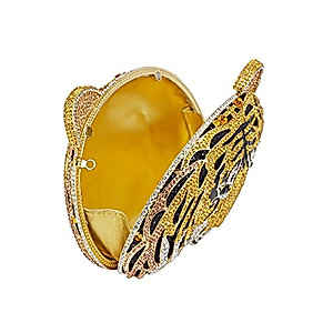 nice buy Lady Dazzle Full Diamond Clutch Tiger Head Evening Bag Bling Rhinestone Chain Cross Body Bag Animal Purse (Gold 1), Medium