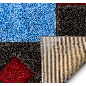 Well Woven Abbi Multi Boxes & Circles Thick Soft Plush 3D Textured Shag Area Rug 8x10 (7'10" x 9'10")