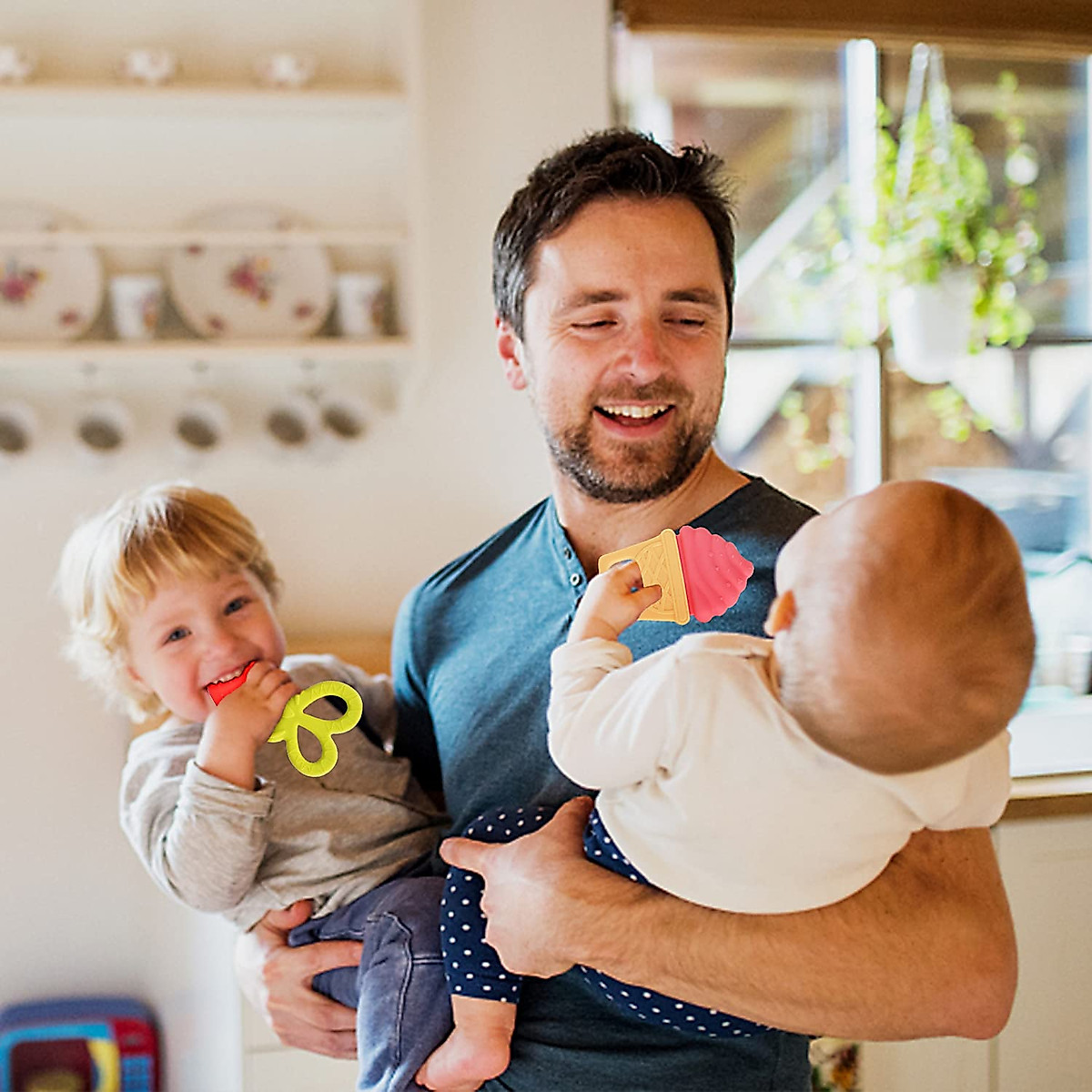 SLGOL Fruit Teething Toys for Babies 4 Pack, BPA Free Silicone Teethers for 3 Month+ Little Boy & Girl Cute Infant and Shower Gifts