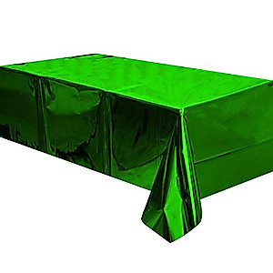 Green Foil Tablecloth Plastic Table Cover Rectangle Tables Tinsel Foil Table Cloth for Wedding Bachelorette Anniversary Birthday Thanksgiving Christmas Party, 54 x 108 Inch, 2pc