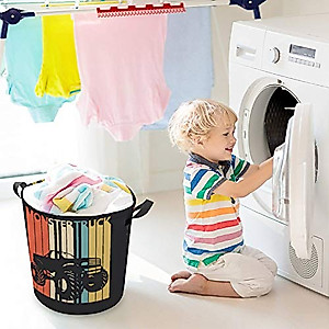 Monster Truck Retro Laundry Basket Hamper Bag Dirty Clothes Storage Bin Waterproof Foldable Collapsible Toy Organizer for Office Bedroom Clothes Toys Gift Basket