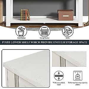 YWUFUART 63" Solid Wood Console Table,Pine Wood Sofa Table with 4 Storage Drawers,Retro Entry Table for Living Room,Hallway,Entryway,Foyer,Antique White