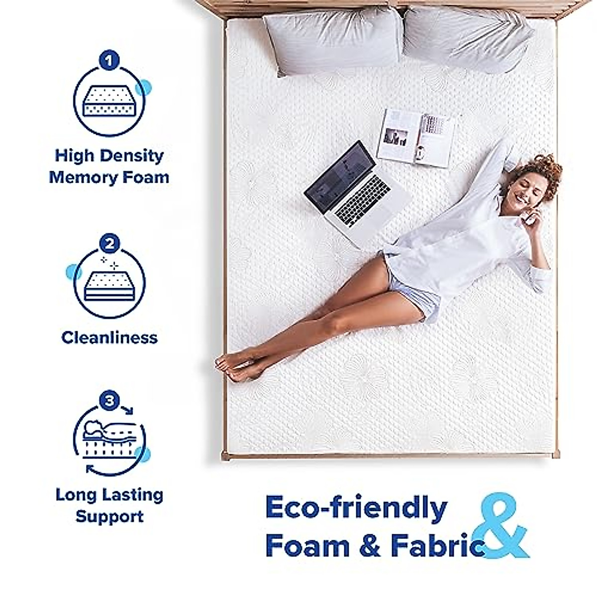 Olee Sleep 9 Inch I-Gel Multi Layered Memory Foam Matress Mattress, King, White