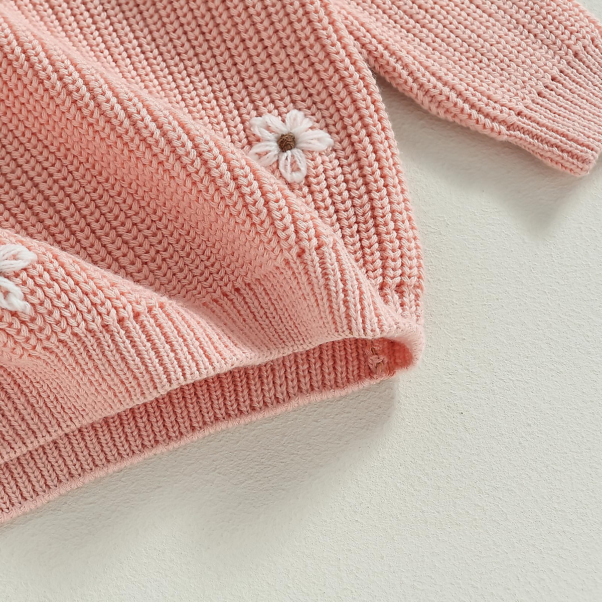 YOKJZJD Newborn Toddler Baby Girl Chunky Knit Sweater Flower Warm Sweatshirt Long Sleeve T-Shirt Knitted Fall Winter Clothes (Pink, 3-4 Years)