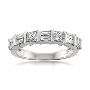 14k White Gold Princess-Cut & Baguette Diamond Bridal Wedding Band Ring (1 cttw, I-J, I1-I2), Size 7.5