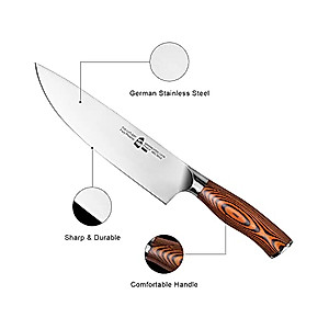 TUO 17 PCS Kitchen Knife Set for Kitchen with Block, German X50CrMov15 Steel Blade Knife Block Set, Full Tang Pakkawood Handle