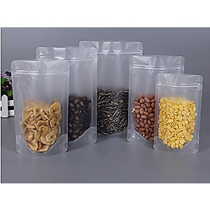 Couga Mall 50 PCS Matte Stand-Up Plastic Storage Bag with Resealable Zip, Heat Sealable Reusable Pouch Packing Bag for Juice, Nuts, Beans and Tea Leaves (4.3” 6.7”)