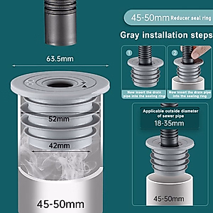 Silicone Anti-Odor Floor Drain Sewer Deodorant Cover, Washing Machine Drain Pipe Seal, Anti-Odor Floor Drain Sewer Pipe Seal Ring Sealing Cover, Gray