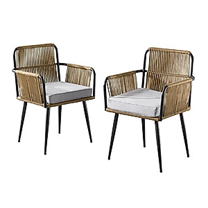 Alburgh All-Weather Outdoor Rope Armchairs with Light Gray Cushion for Modern Patio Furniture, Set of Two, Weather-resistant & Weatherproof for Indoor/Outdoor, Patio, Backyard, Deck