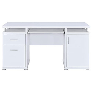 Coaster Furniture Tracy Modern Contemporary 2 Drawer Home Office Computer Desk with Keyboard Tray Storage File Cabinet White 800108