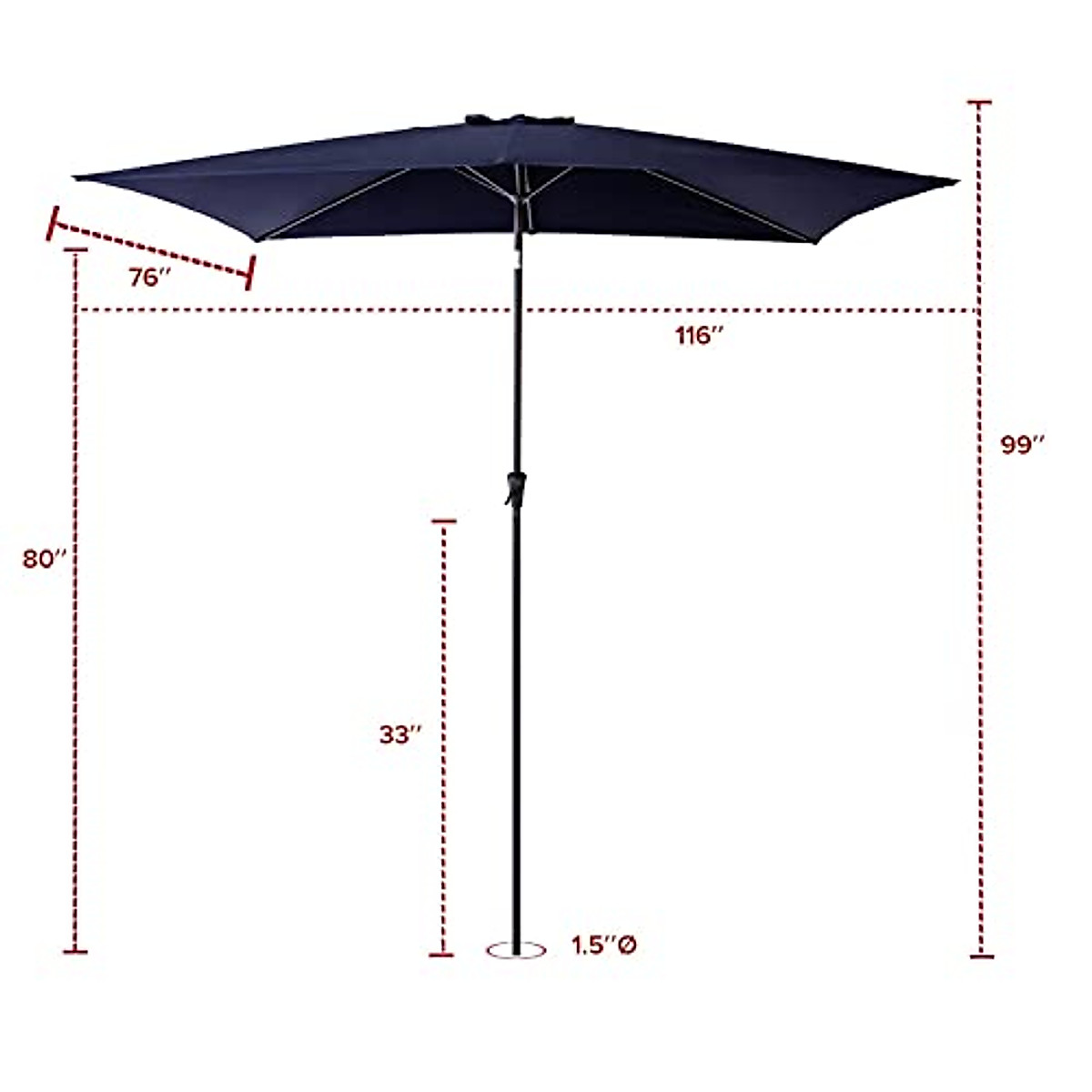 FLAME&SHADE 6.5 x 10 ft Rectangular Outdoor Market Patio Table Umbrella with Tilt, Navy Blue