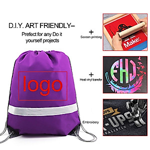 BeeGreen 20 Pieces Purple Drawstring Backpacks Bulk, Draw String Bags for Gym Sport, Reflective Cinch Blank Bag