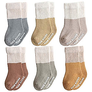 Belsmi 6 Pack Baby Socks Aniti Slip Non Skid Long Socks Toddler Newborn Infant Thick Warm Winter Sock (Thick Terry C, S (6-12 Months))