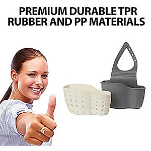 Comfecto Kitchen Faucet Sponge Holder, 2 Pack Hanging Kitchen Faucets Caddy Organizer with Adjustable Strap and Holes for Drying, Space Saving Sink Sider for Dish Soap Dishwashing Brush