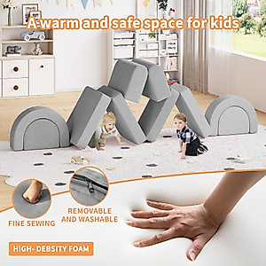 MOOITZ Modular Kids Play Couch, 10pcs Kids Play Couch for Playroom Bedroom, Convertible Modular Toddler Couch, Creative Kids Foam Sofa for Boys and Girls-Grey
