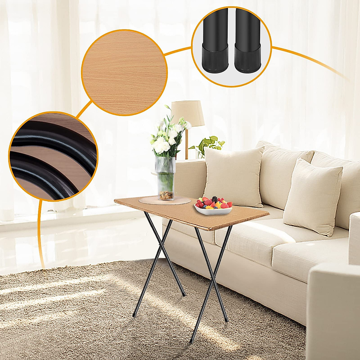 Folding TV Tray Table, 2.6-Foot TV Dinner Folding Table for Small Space Eating, Dinner Foldable Side Desk with Wooden Top and Metal Frame(1 Piece-Natural)