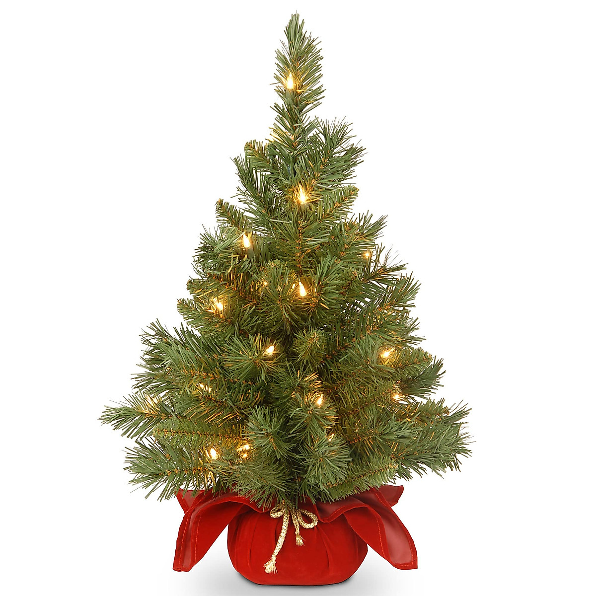 National Tree Company Pre-lit Artificial Mini Christmas Tree | Includes Small Lights and Cloth Bag Base | Majestic Fir - 2 ft