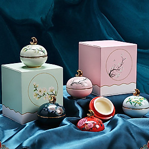 Solid Perfume, Floral Scent Fragrance All Natural Ancient Chinese Palace Craftsmanship for Women Girls Long Lasting Travel Friendly with Delicate Ceramic Jar Gift Box (Red)