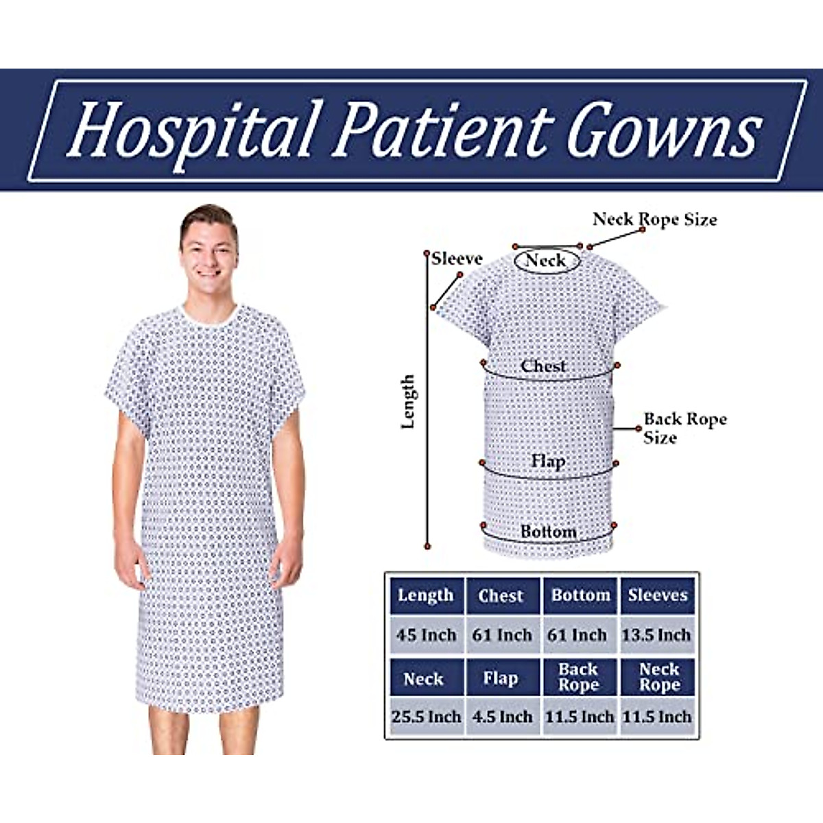 RUVANTI 4 Pack Hospital Gowns for Women/Men - Medical Patient Gowns for Elderly Women - Plus Size Gowns for Home Care - Labor and Delivery/Nursing - Comfortably Fits Sizes up to 2XL