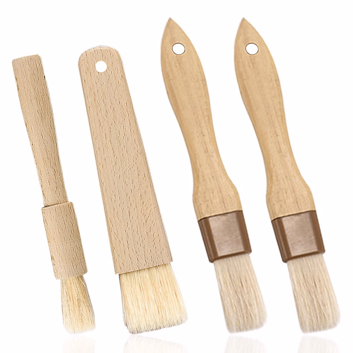 4 Pcs Pastry Brushes,DanziX Round and Flat Oil Brush with Boar Bristles Used for Cooking Baking BBQ Sauce Basting
