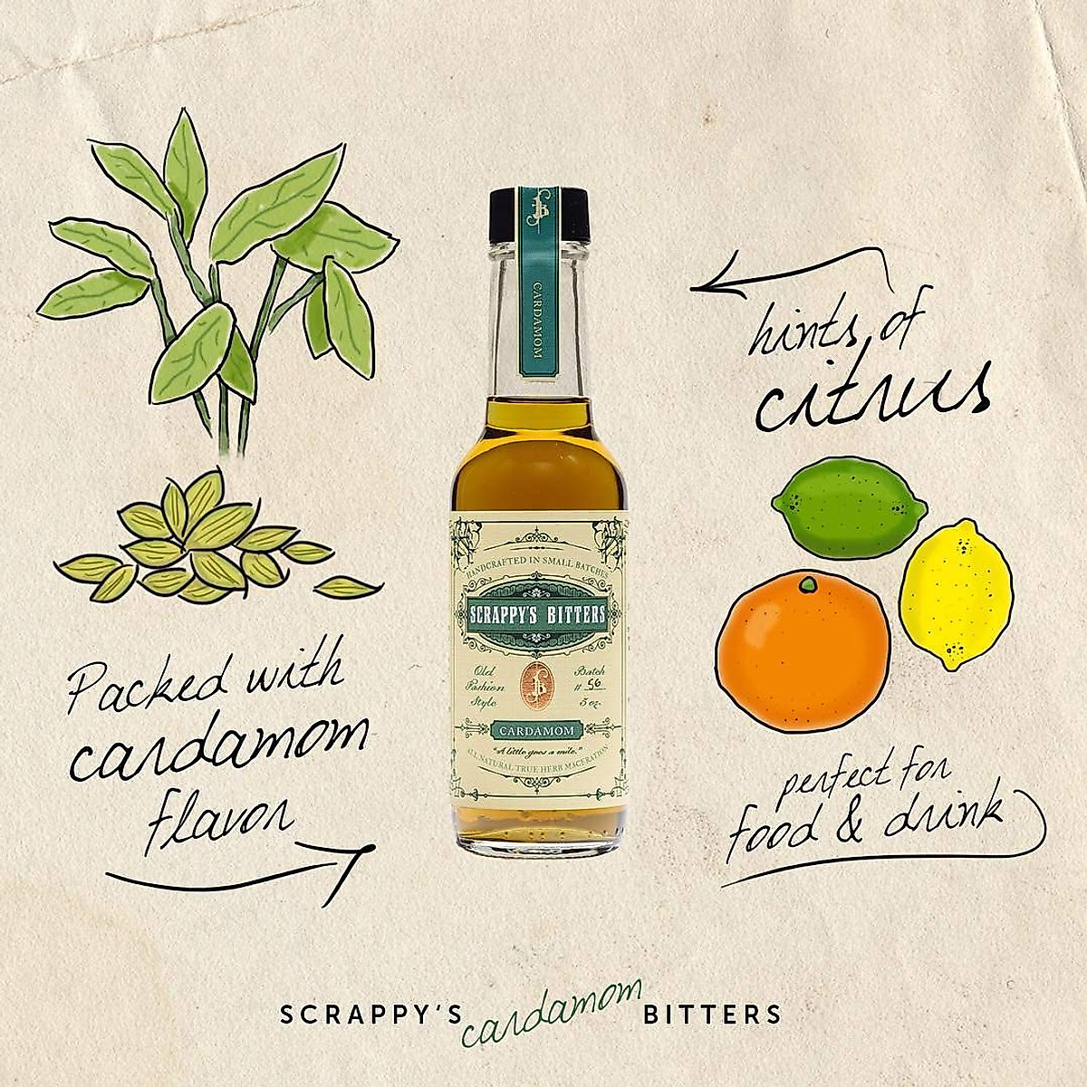 Scrappy's Bitters - Cardamom, 5 oz - Organic Ingredients, Finest Herbs & Zests, No Extracts, Artificial Flavors, Chemicals or Dyes. Made in the USA!