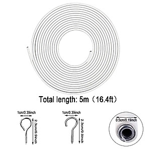 White Curtain Wire 5 Meter Wall Decor Picture Hanging Kit with 6 Pairs of Screw Eyes and Hooks for Net Curtain Rods Clothesline Hanging Decor