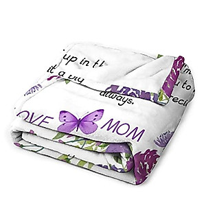 Gifts for Mom, Mom Gifts from Daughter Son, Mom Birthday Gifts, Mother's Day Blanket Gifts for Mom, Soft Warm Purple Flowers Butterfly Flannel Throw Blankets for Mom 60''x50''
