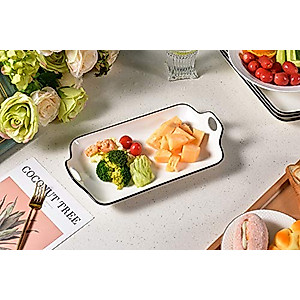 AnBnCn Porcelain Serving Platter with Handles - Set of 4, Versatile White Serving Plates for Dessert, Sushi Rolls, Party or Daily Use - Rectangle,12 Inch