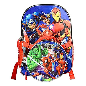 Marvel Shop Avengers Backpack for Boys Girls Kids - 7 Pc Bundle With 16 inch Superhero School Bag, Lunch Bag, Water Bottle, Stickers, And More (Avengers School Supplies), L