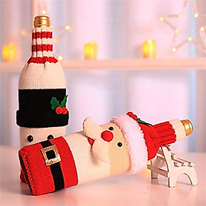NEILDEN Cute Christmas Sweater Wine Bottle Cover, Handmade Wine Bottle Sweater for Christmas Decorations Cute Christmas Sweater Party Decorations 2pcs