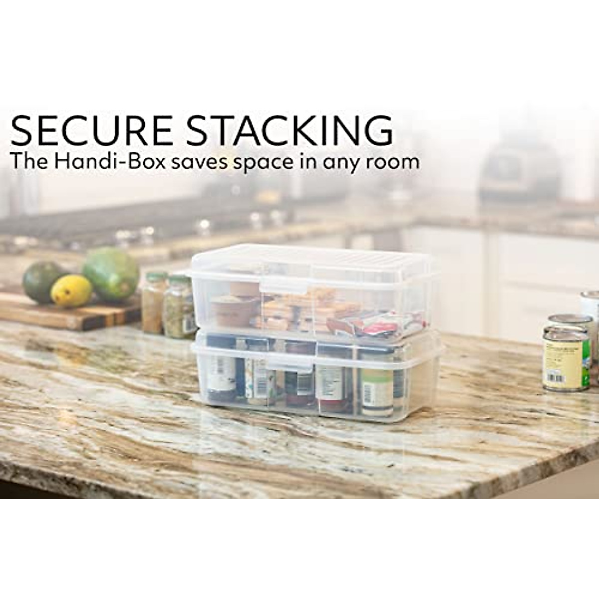 Rubbermaid 6 Qt. Handi-Box, Stackable Plastic Storage Bin with Latching Lid, Pack of 6, Great for Shoe Storage, Classroom Organization, Cube Organizer and Kitchen Pantry Container, Clear