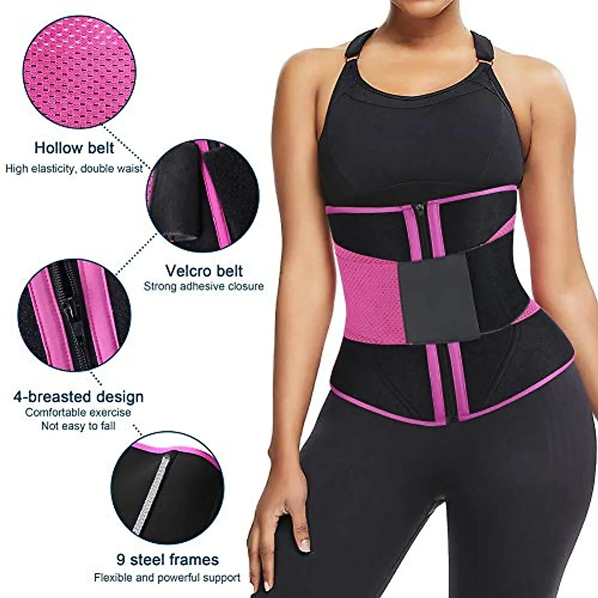 coastal rose Women Waist Trainer Cincher Belt Underbust Latex Corset Tummy Control Sweat Girdle Workout Slim Belly Band Rose Red XXL