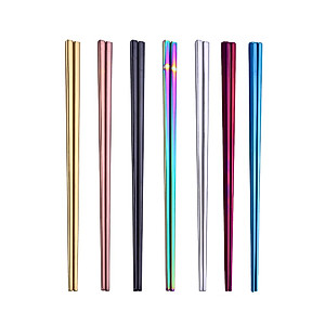 Stainless Steel Chopsticks,Reusable Chopsticks,Dishwasher Safe Metal Chopsticks, Easy to Use,Square Lightweight Chopsticks (7 PCS,Multicolor)