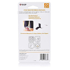 VELCRO Brand Sticky Back for Fabrics | 24" x 3/4" Tape with Adhesive | No Sewing Needed | Cut Strips to Length Permanent Bond to Clothing for Hemming and Closures