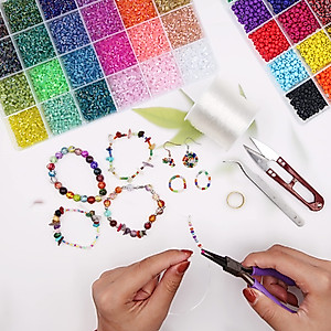 EuTengHao 14400pcs Tube Beads Bugle Glass Seed Beads Small Craft Spacer Beads for DIY Bracelet Necklaces Crafting Jewelry Making Supplies with Two Crystal String (3mm, 600 Per Color, 24 Colors)