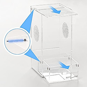 REPTI ZOO Acrylic Reptile Terrarium, Full View Acrylic Reptile Tank Breeding Box, 4" x 4" x 8" Sliding Door Insect Feeder Box for Small Reptiles and Invertebrates, Mantis, Spider, Cricket, Tarantula