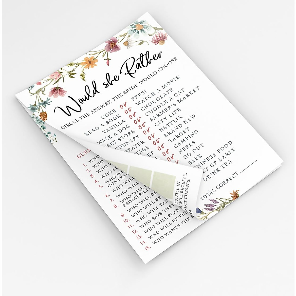Printed Party Bridal Shower Game Set – 4 Fun Games and Activities for 30 Guests, Includes Bingo, Emoji Guessing, and Bride & Groom Trivia, Love In Bloom Wildflower Design