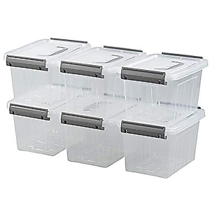 Jandson Small 3.5 Quart Clear Storage Bin, Latching Box Container with Grey Handle, 6 Packs
