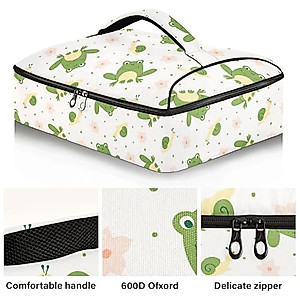 Kcldeci Insulated Thermal Food Carrier Insulated Casserole Carrier for Hot or Cold Food,Frogs with Pink Flowers Insulated Tote Bag for Potluck Cookouts Parties Picnic,Lasagna Lugger