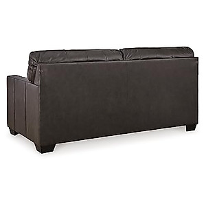 Signature Design by Ashley Belziani Modern 2-in-1 Tufted Leather Match Sofa Sleeper with Folding Gel Memory Foam Mattress, Full, Black