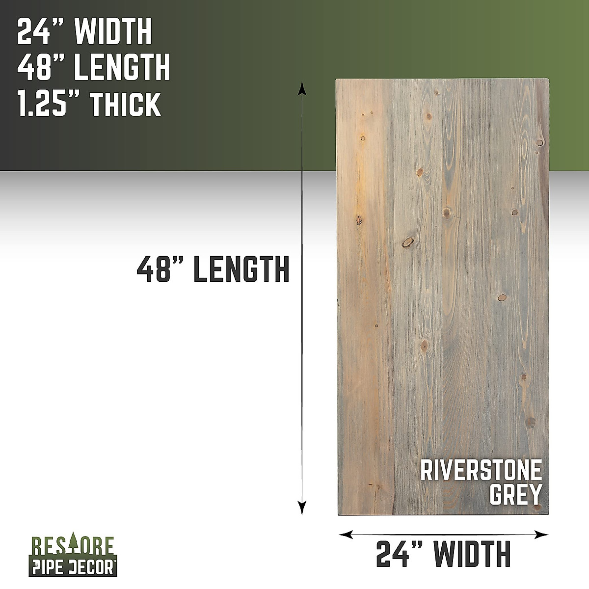 Restore by Pipe DÉCOR Solid Wood Office Desk Top, Reclaimed Ponderosa Pine Wood in Riverstone Grey, 48 in. x 24 in. x 1.25 in.