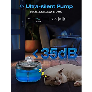 WOPET Cat Water Fountain, 67oz/2L Automatic Cat Water Dispenser Pet Water Fountain, W300 Silent Pet Waterfall Drinking Fountain with 1 Replacement Filter for Cats, Dog, Small Pets Without Light, Blue